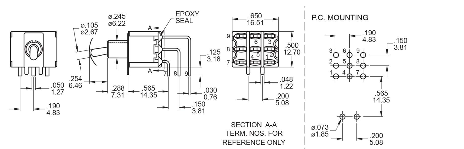 Miniature Toggle Switch | 1M-M7-3PDT | RJS Electronics Ltd