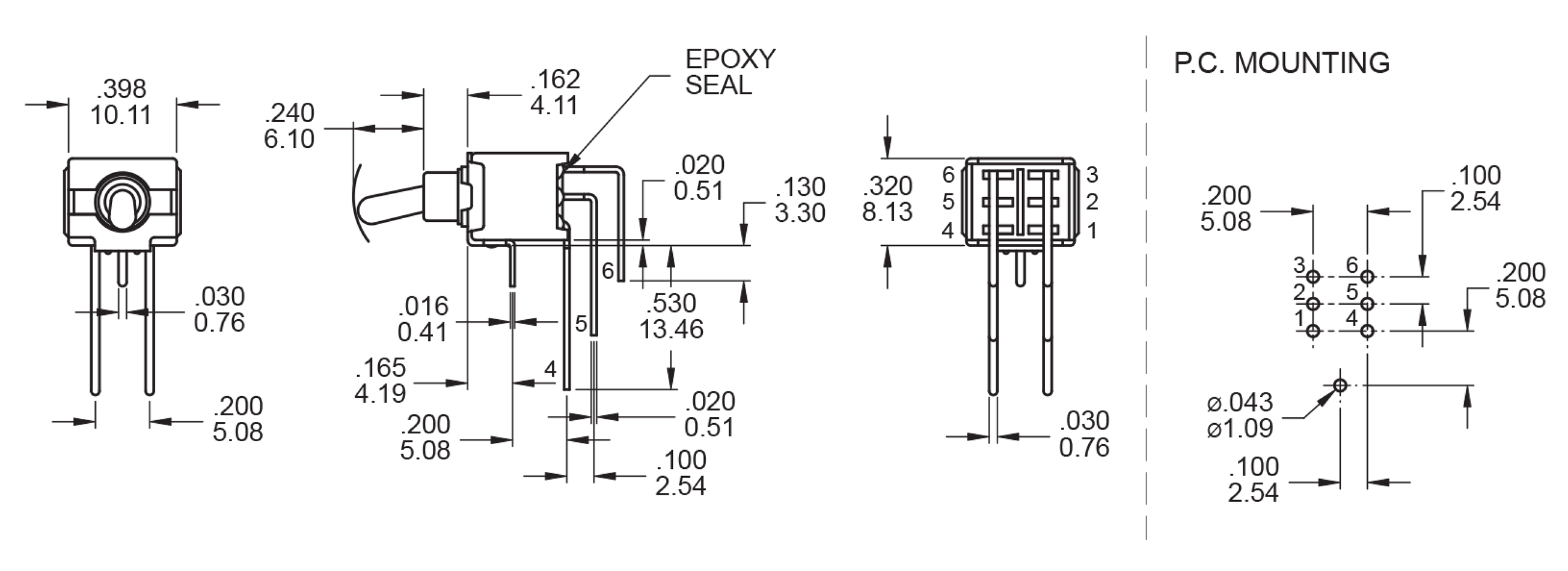 2A Series – Toggle Switches, PCB switches. M7 – DPDT – horizontal ...