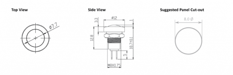 8mm – panel cut out – metal switch cut out, push button switch. RJS ...