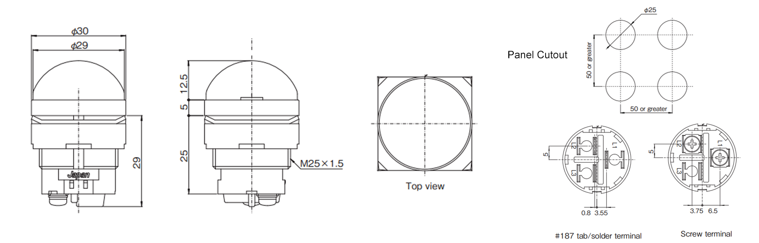 Domed Round Type – Drawing – MLC – LED Panel Indicator – RJS ...