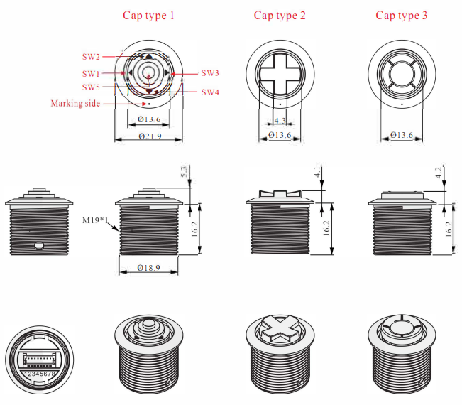 Drawing of Navigation Switch SF19BA Joystick Style RJS Electronics Ltd ...
