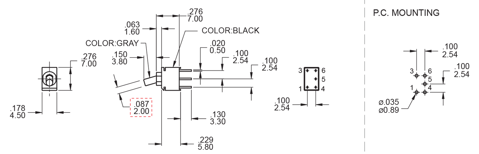 RJS TOGGLE SWITCHES 2U SERIES: M2 BLK | RJS Electronics Ltd