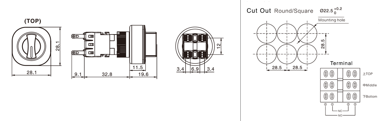 RJSPS1622B Square Selector Switch | RJS Electronics Ltd